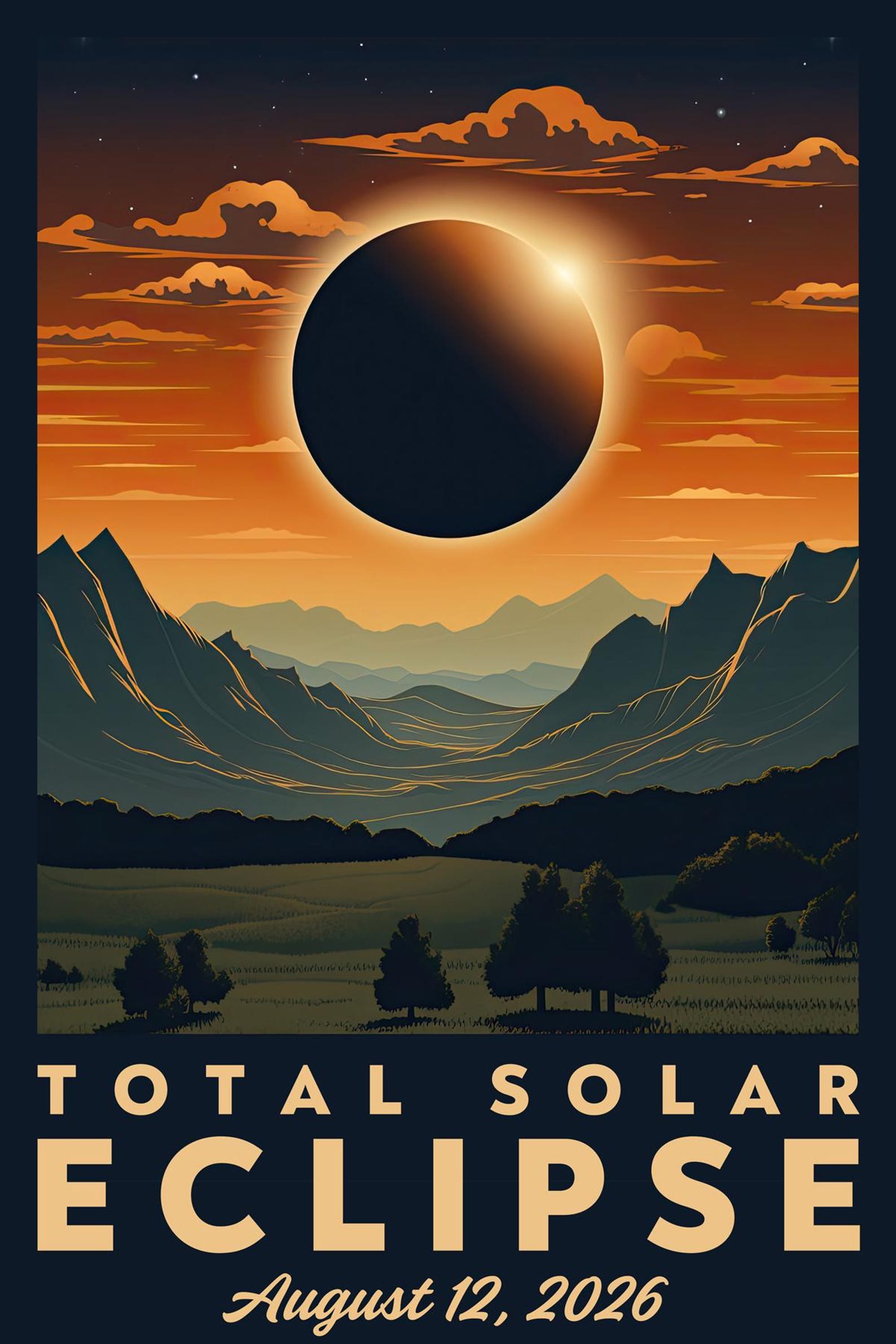 Total Solar Eclipse 2026 Travel Poster | Eclipse 2026 Wall Art Print | Solar Eclipse Printable ...