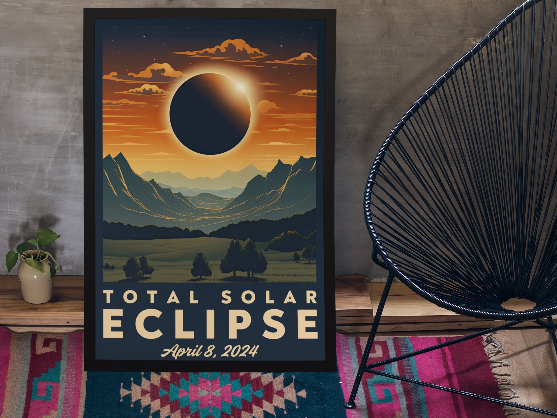 Solar Eclipse Vintage Travel Poster Eclipse 2024 Wall Art Print Total Solar Eclipse Home Decor ...