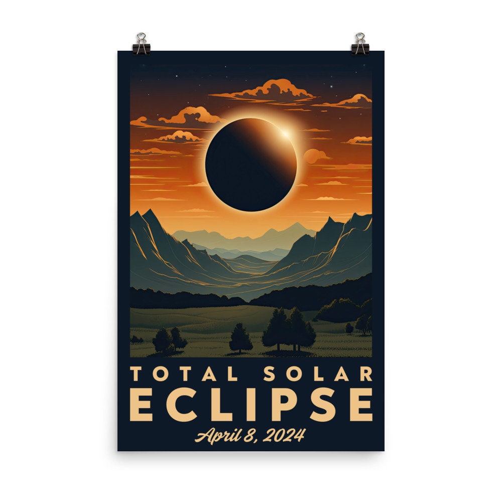 Solar Eclipse Vintage Travel Poster | Eclipse 2024 Wall Art Print | Total Solar Eclipse Home ...
