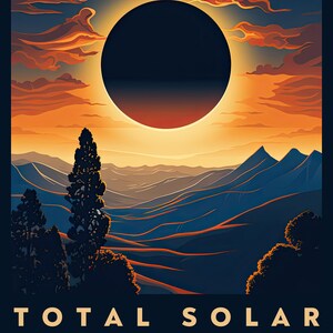 Solar Eclipse Vintage Travel Poster | Eclipse 2024 Wall Art Print ...