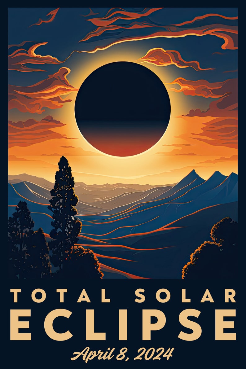 Solar Eclipse Vintage Travel Poster | Eclipse 2024 Wall Art Print ...