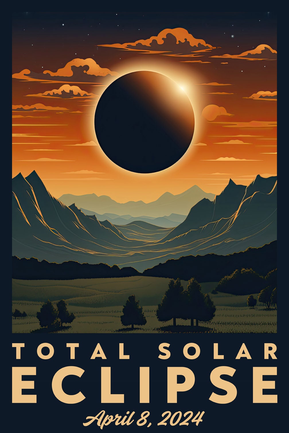 Solar Eclipse Vintage Travel Poster | Eclipse 2024 Wall Art Print ...