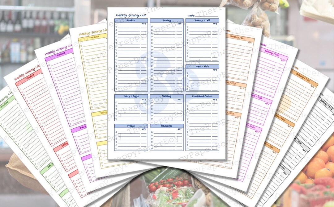 Grocery List Templates, Vertical, 9 Colors! - Etsy