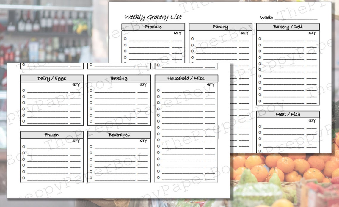 Grocery List Templates, Vertical, 9 Colors! - Etsy