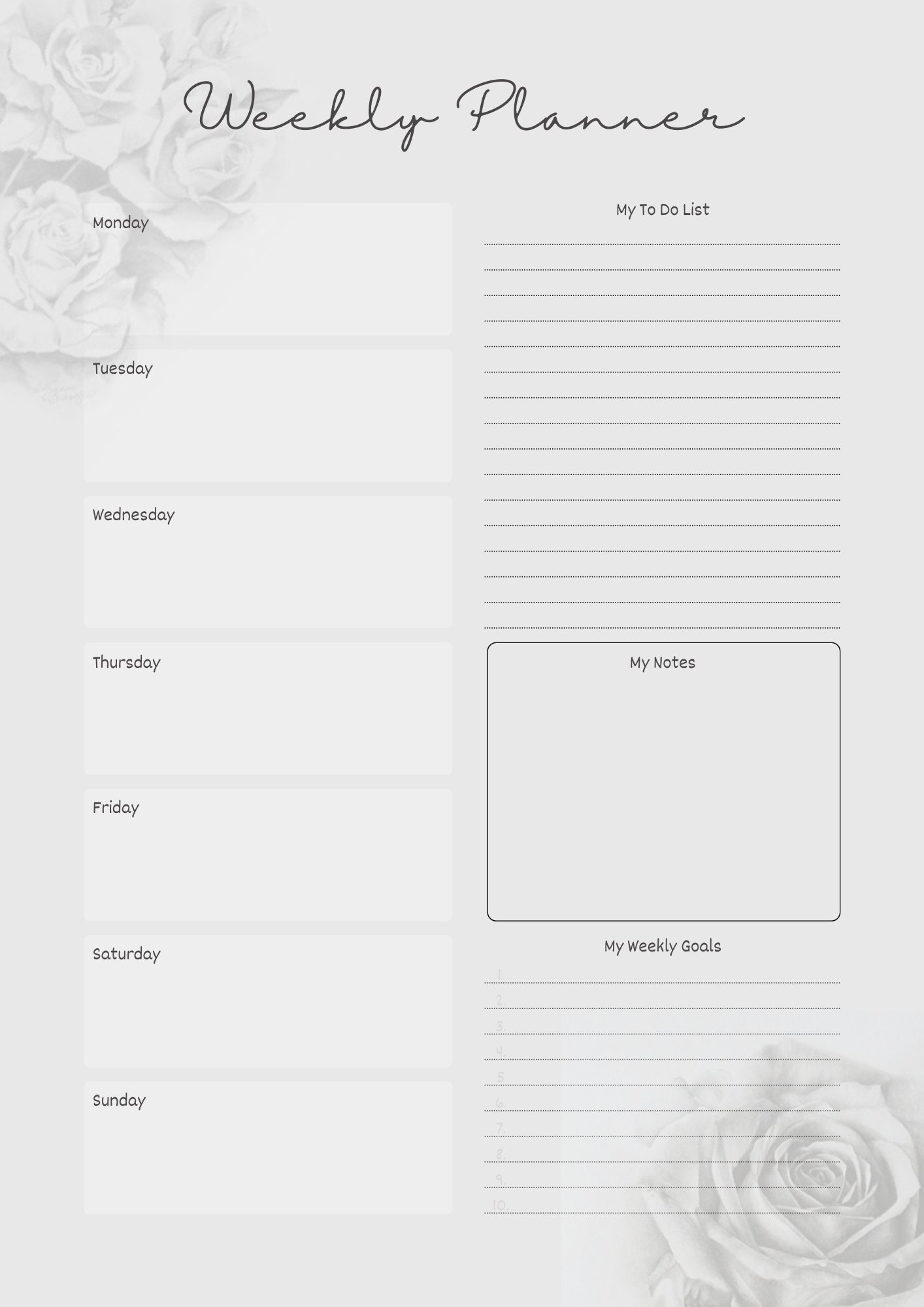 Weekly Planner Printable Daily Planner Rustic Roses A4 PDF - Etsy