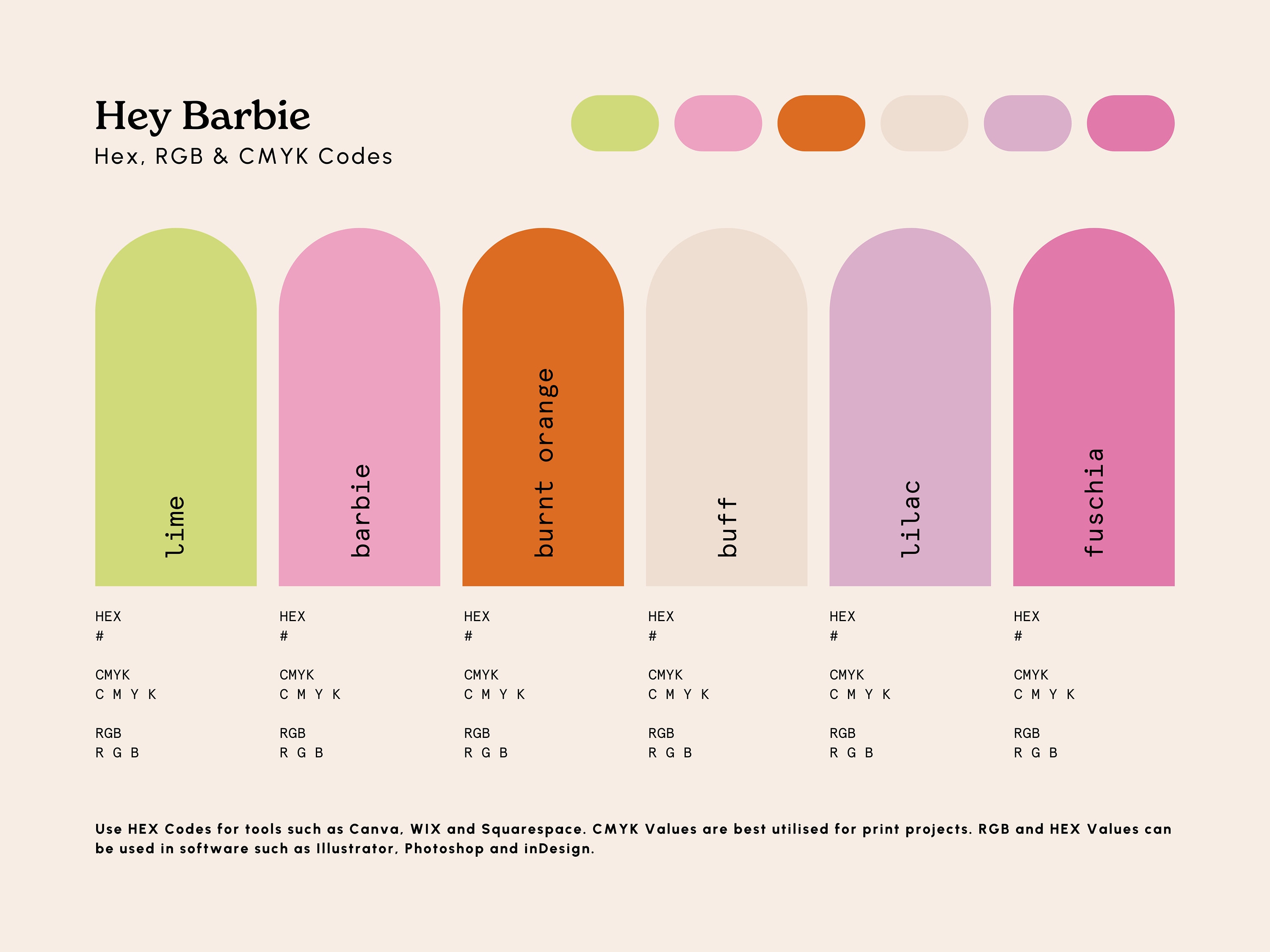 Deluxe Hey Barbie Brand Palette. Editable Canva Colour Palette With Hex ...