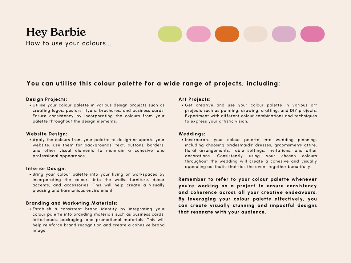 Deluxe Hey Barbie Brand Palette. Editable Canva Colour Palette With Hex ...