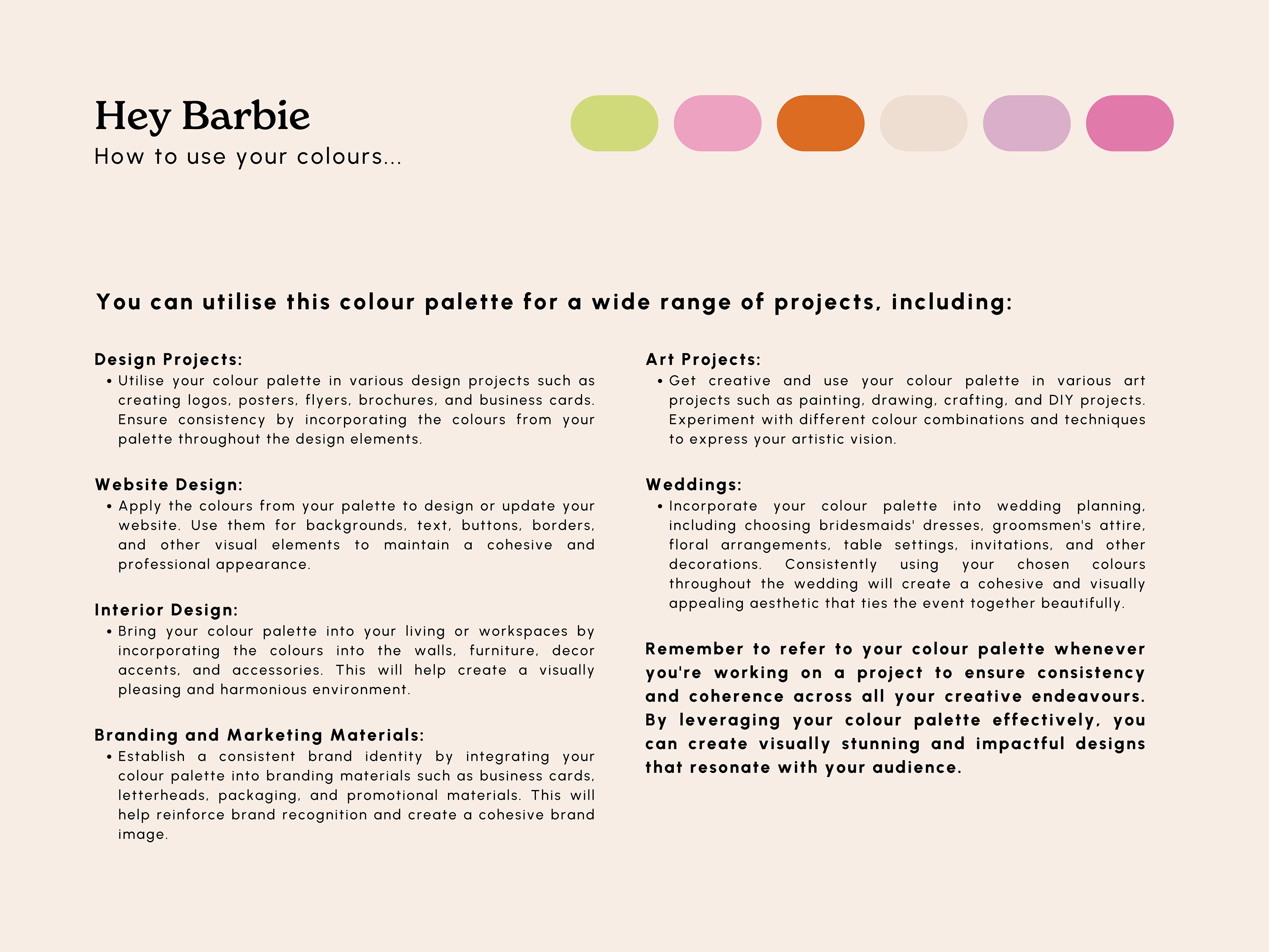 Deluxe Hey Barbie Brand Palette. Editable Canva Colour Palette With Hex ...