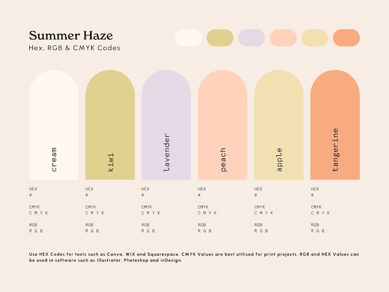 Deluxe Summer Haze Brand Palette. Editable Canva Colour Palette With ...