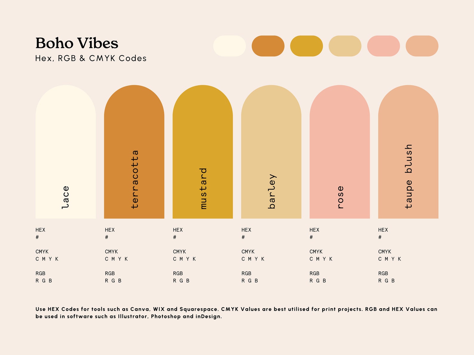 Deluxe Boho Vibes Brand Palette. Editable Canva Colour Palette With Hex ...