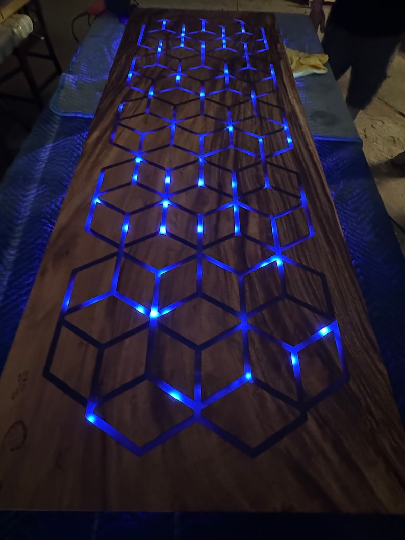 LED Wood Gaming Desk Dining Table Coffee Table Wall Piece Monkey Pod ...