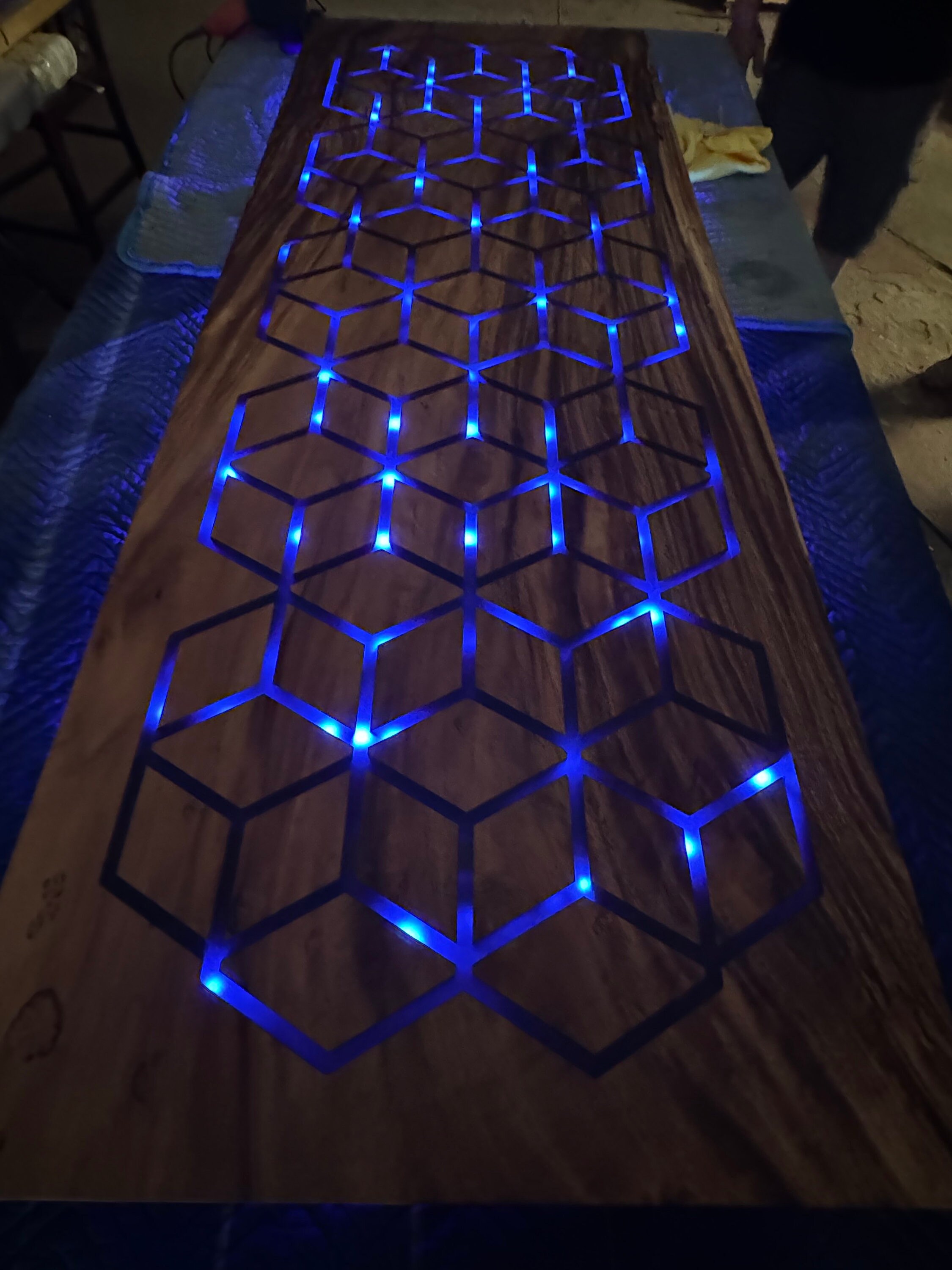 LED Wood Gaming Desk Dining Table Coffee Table Wall Piece Monkey Pod ...