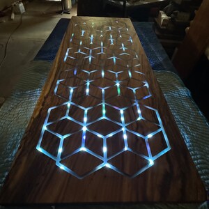 LED Wood Gaming Desk Dining Table Coffee Table Wall Piece Monkey Pod ...