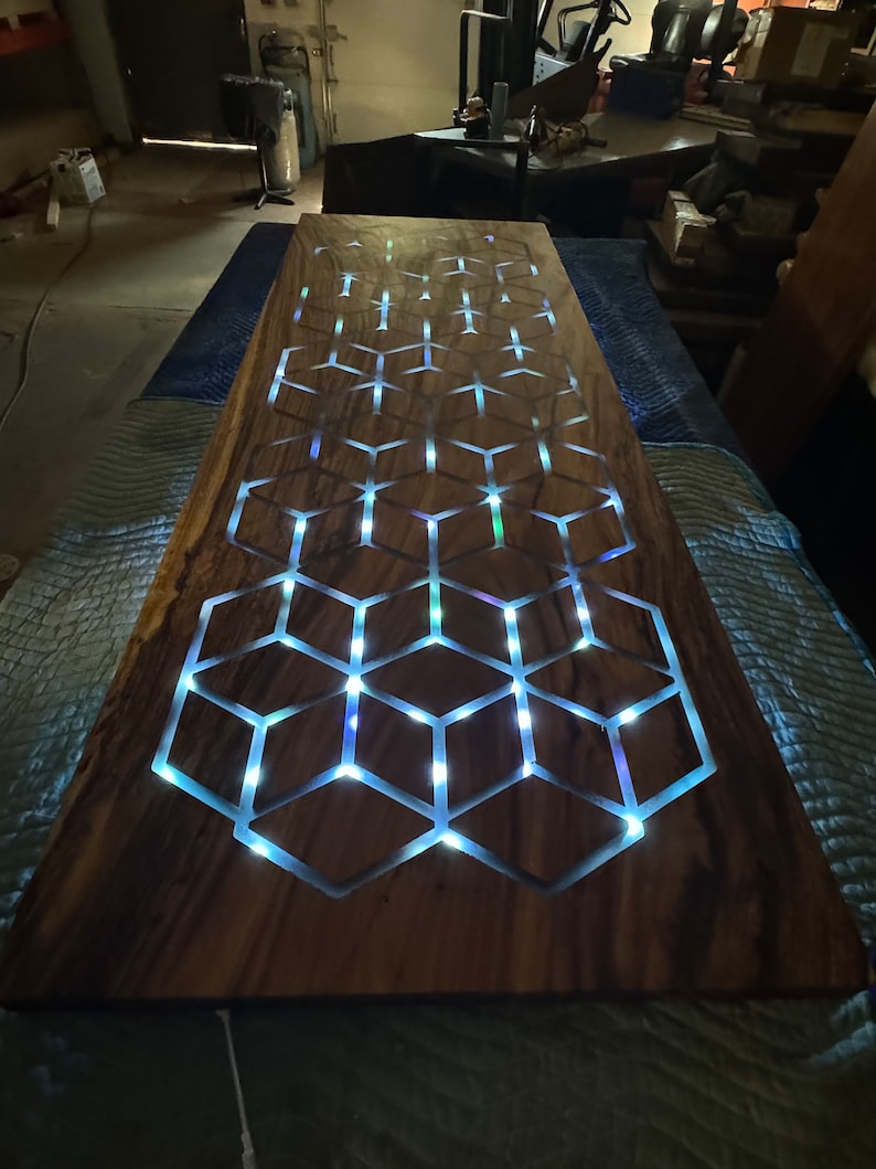 LED Wood Gaming Desk Dining Table Coffee Table Wall Piece Monkey Pod ...