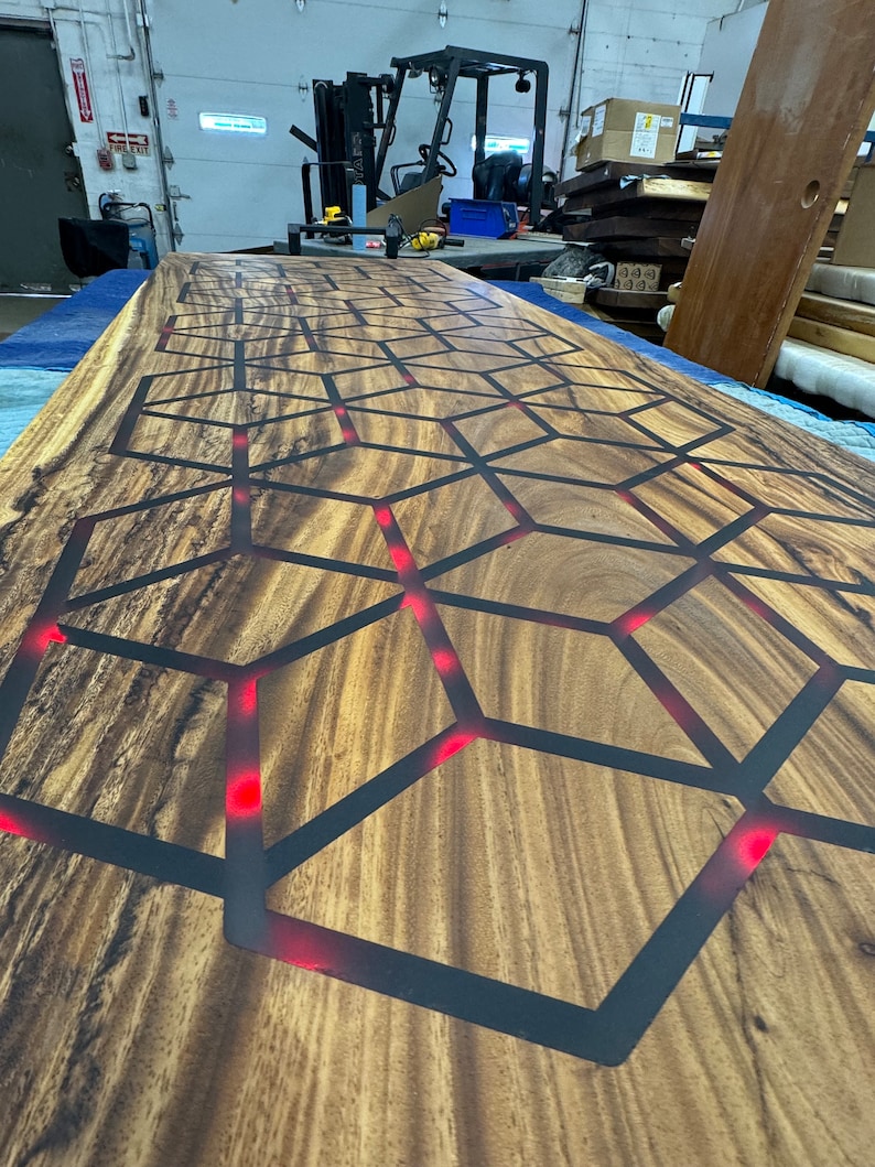 LED Wood Gaming Desk Dining Table Coffee Table Wall Piece Monkey Pod ...