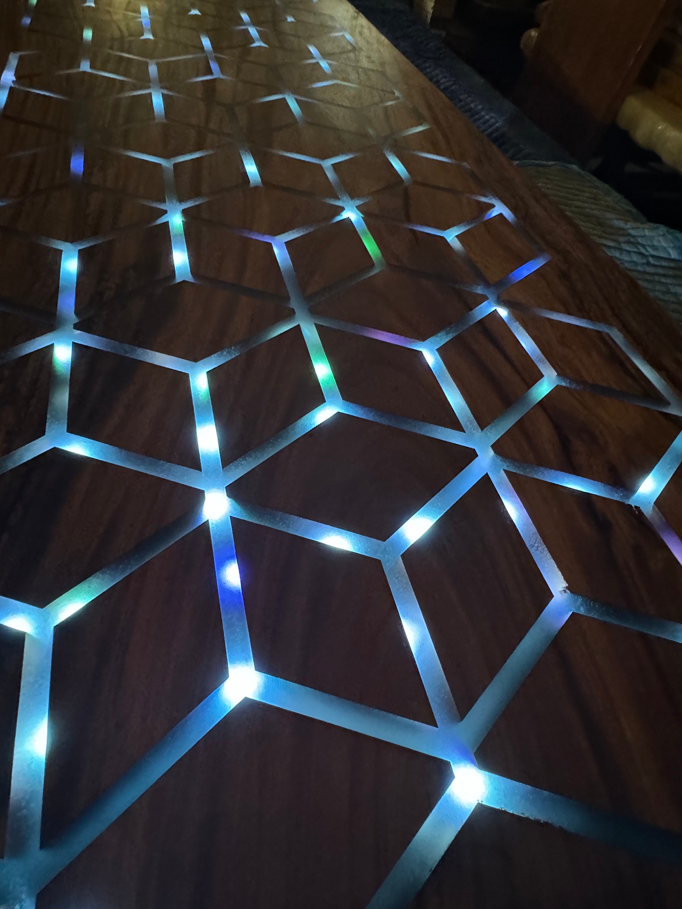 LED Wood Gaming Desk Dining Table Coffee Table Wall Piece Monkey Pod ...