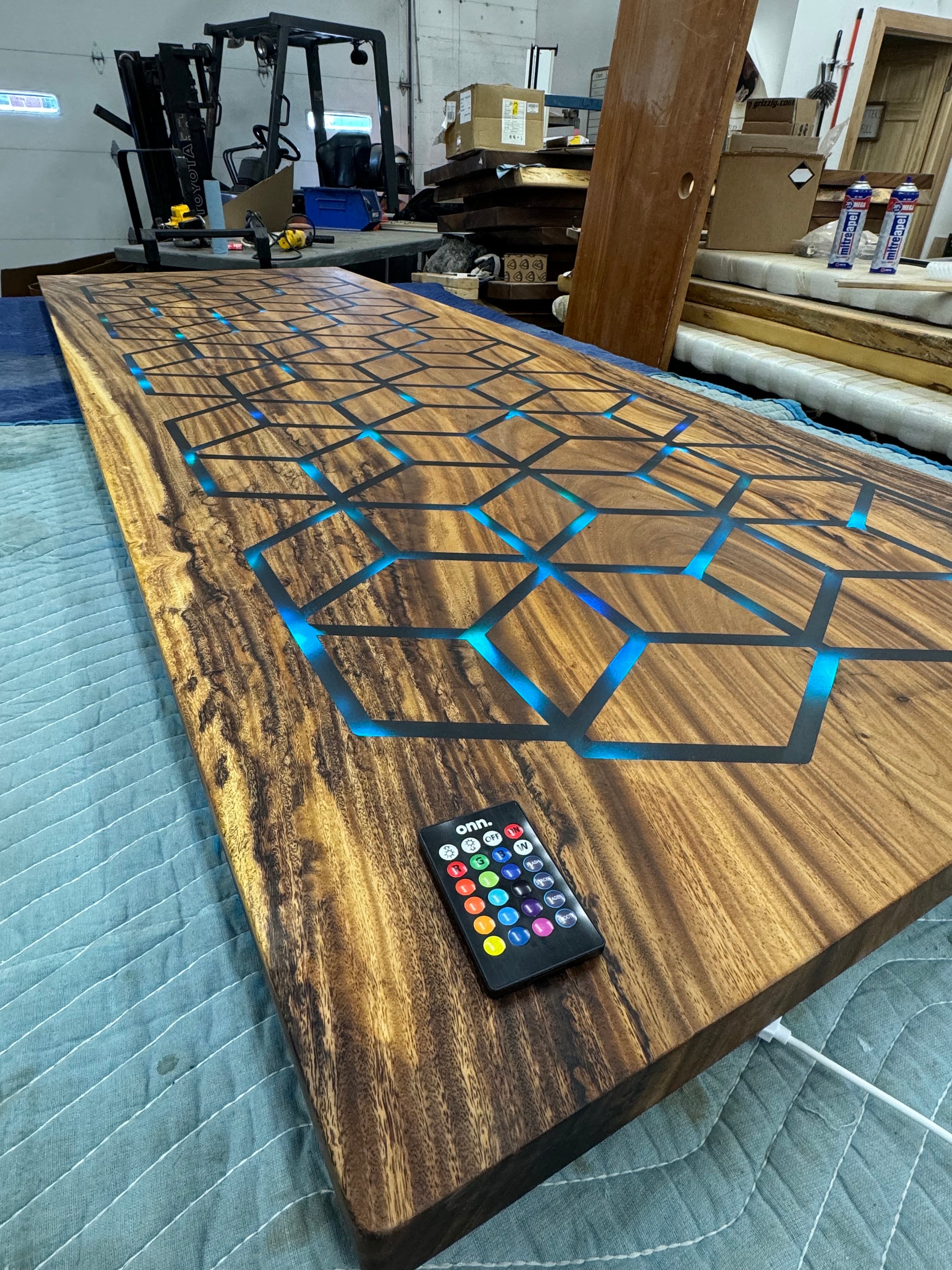 LED Wood Gaming Desk Dining Table Coffee Table Wall Piece Monkey Pod ...