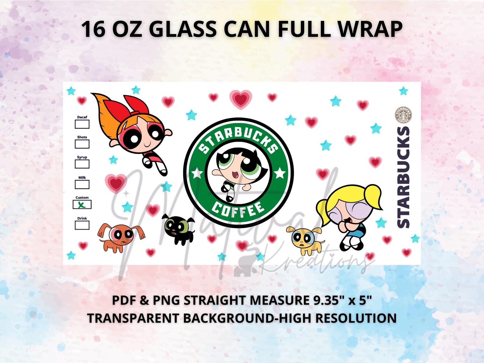 Power Puff Girls Glass Wrap, 16 Oz and 20oz Glass Can Wrap PNG, Glass ...
