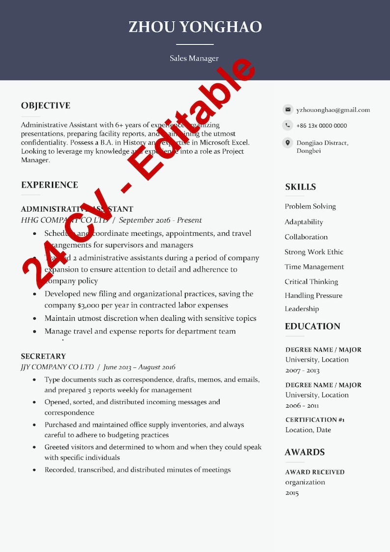 24 Editable CV Templates + Resume Writing Guide (word, Printable) - Etsy
