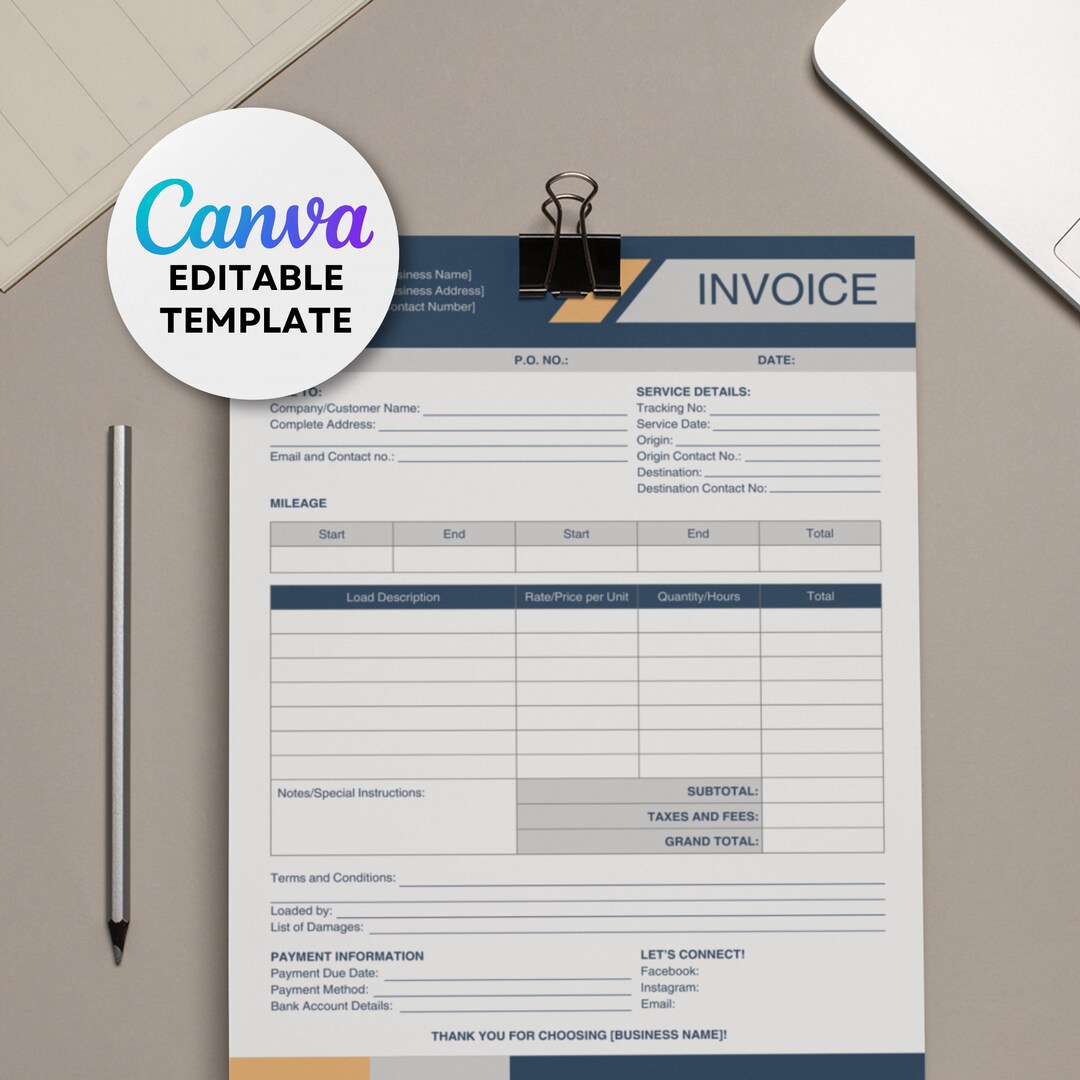 Trucking Services Invoice/receipt Canva Editable Template for - Etsy