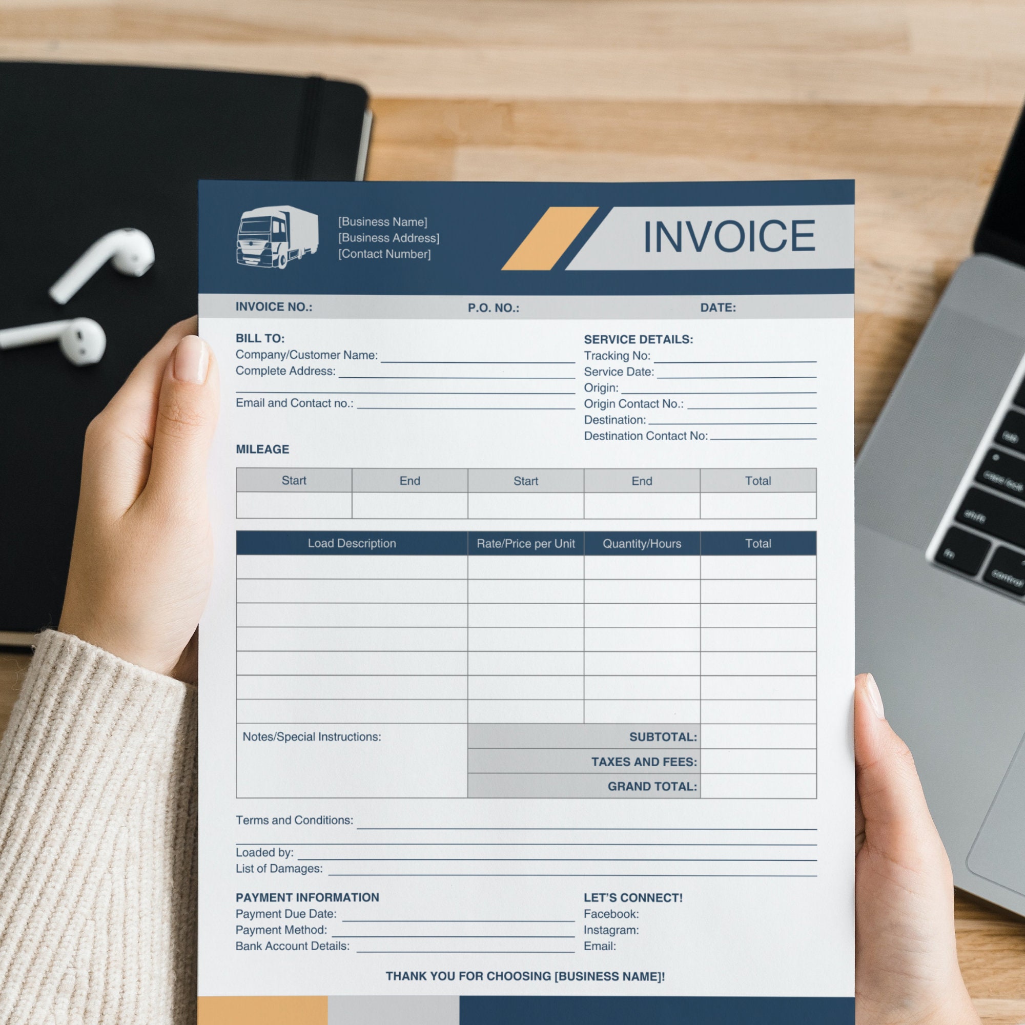 Trucking Services Invoice/receipt Canva Editable Template for - Etsy