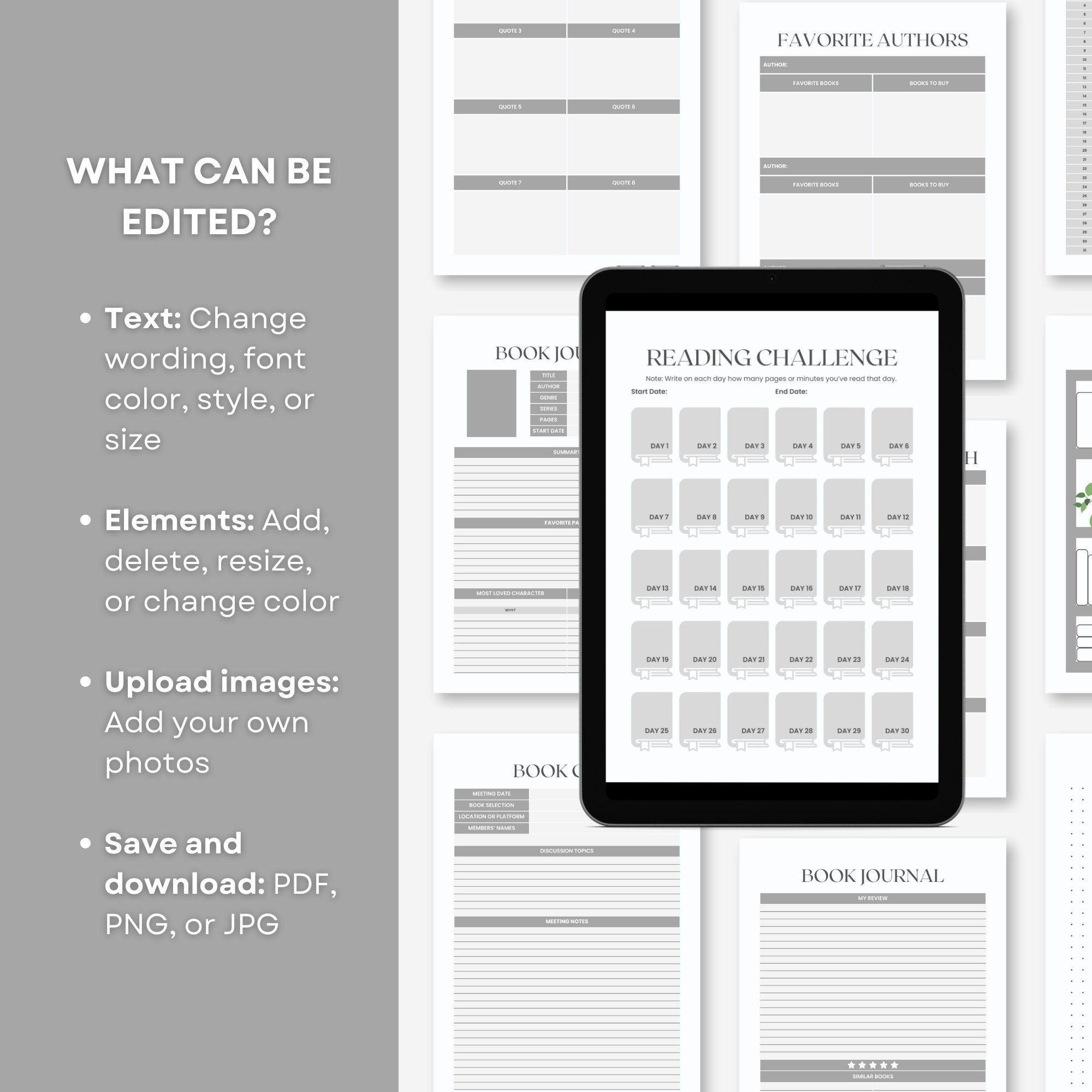 Reading Journal Digital Editable Canva Template for Bookworms - Etsy