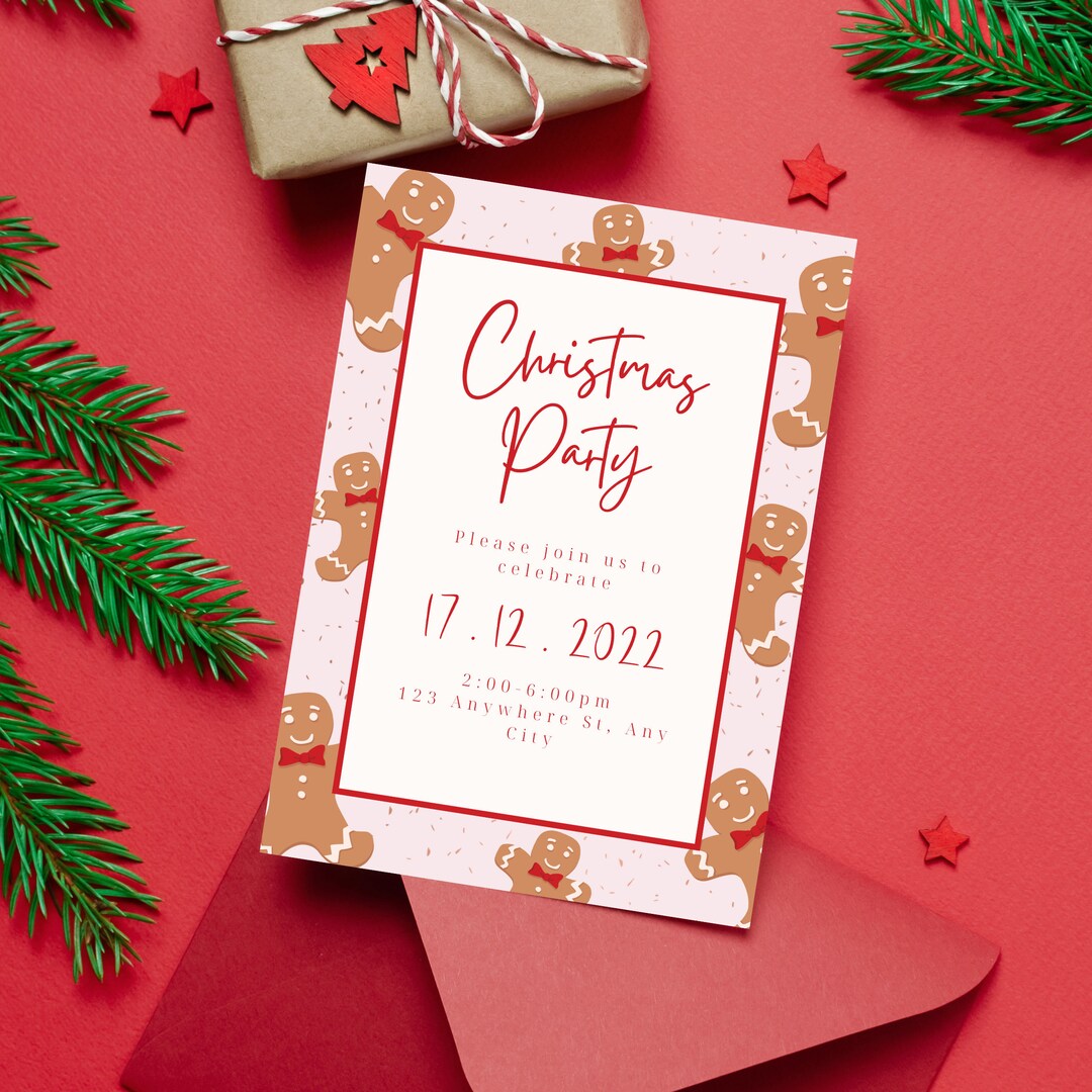 Gingerbread Man Christmas Invitation Canva Template Digital Download - Etsy