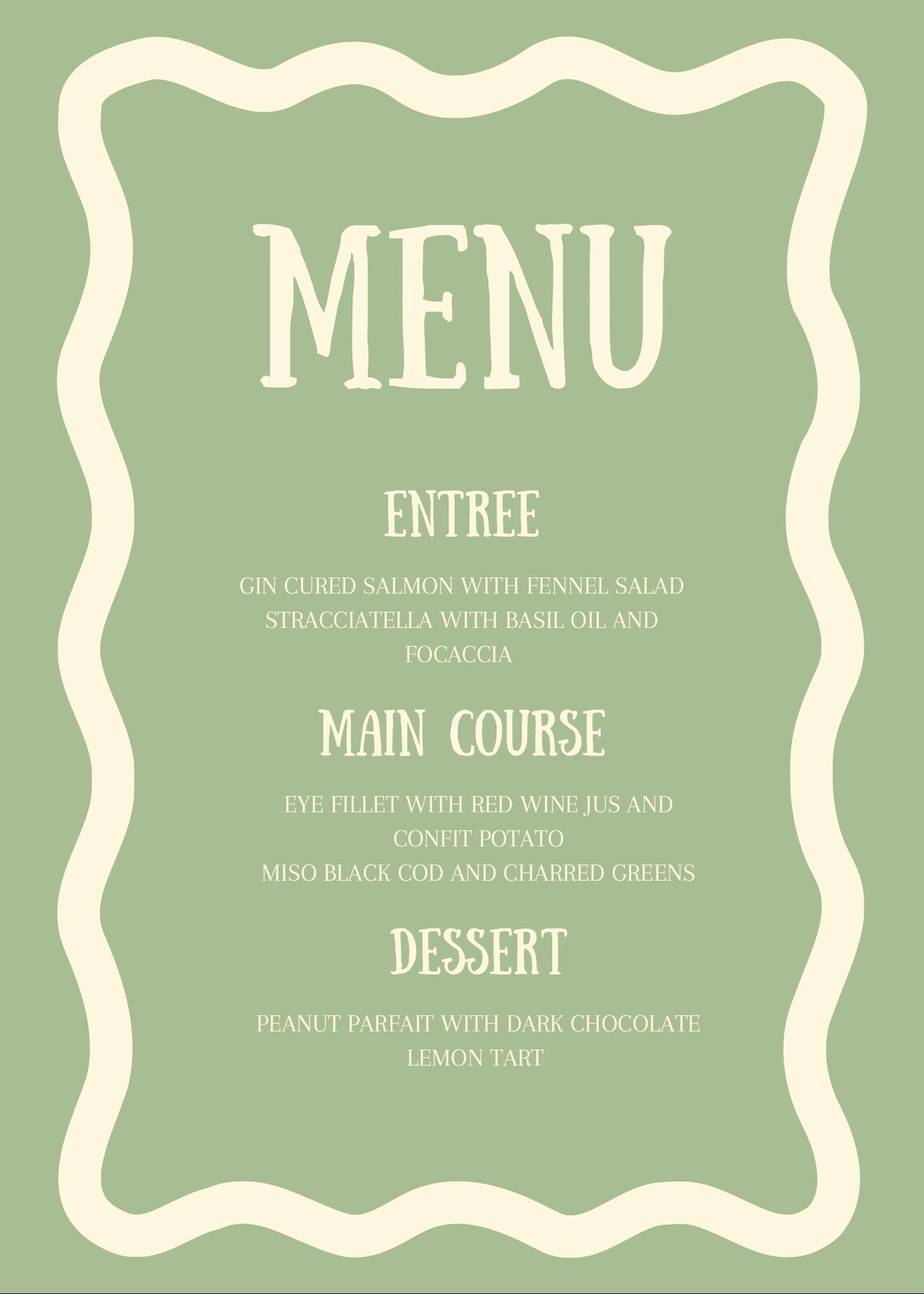 Sage Green Menu With Squiggle Border | Scalloped Border | Editable ...