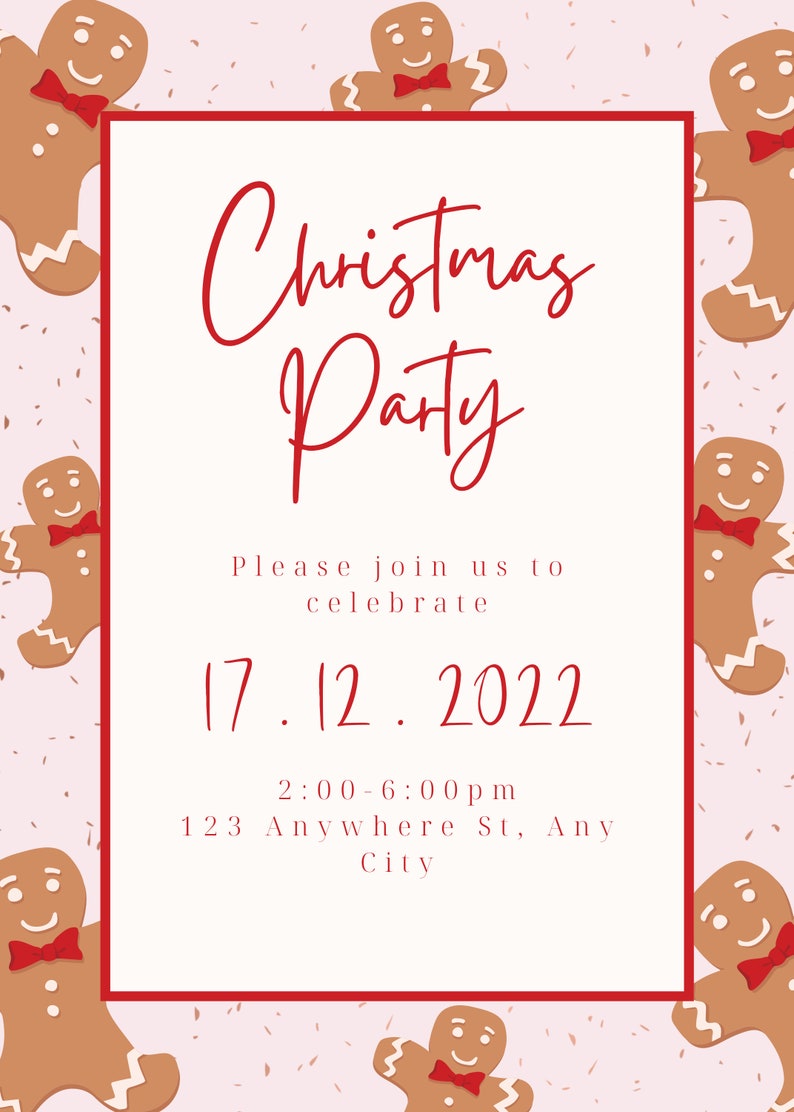 Gingerbread Man Christmas Invitation Canva Template Digital Download - Etsy