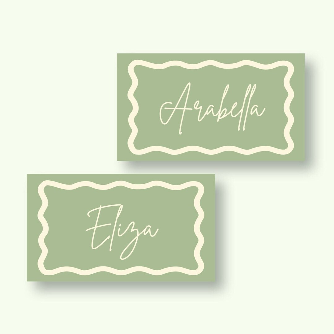 Sage Green Place Card Template With Squiggle Border | Scalloped Border ...