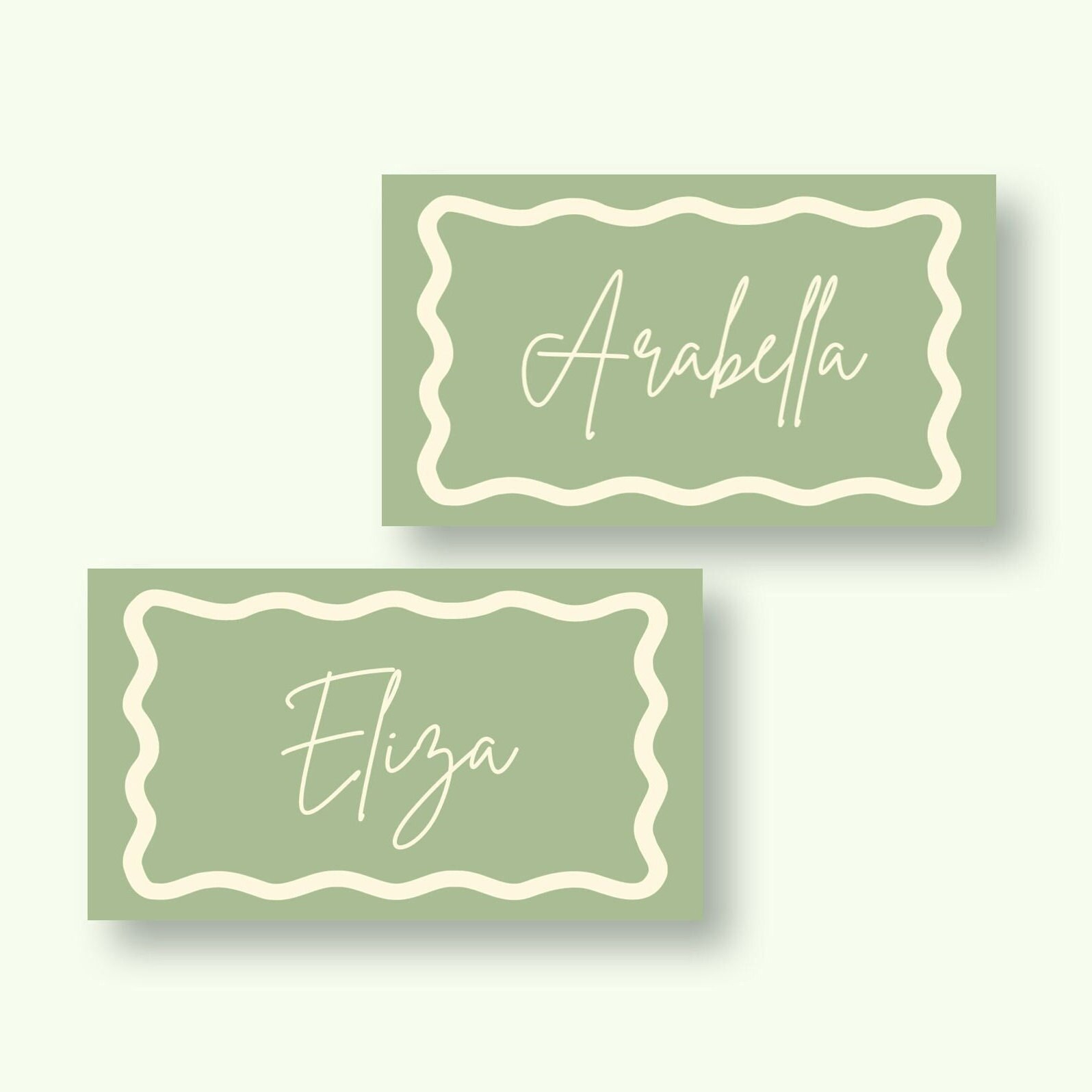 Sage Green Place Card Template With Squiggle Border | Scalloped Border ...