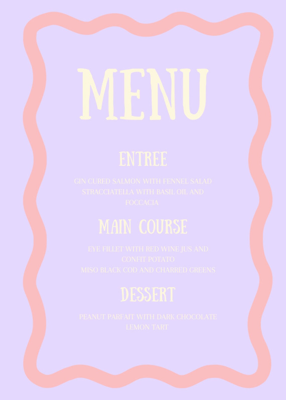 Pastel Colours Menu With Squiggle Border | Scalloped Border | Editable ...
