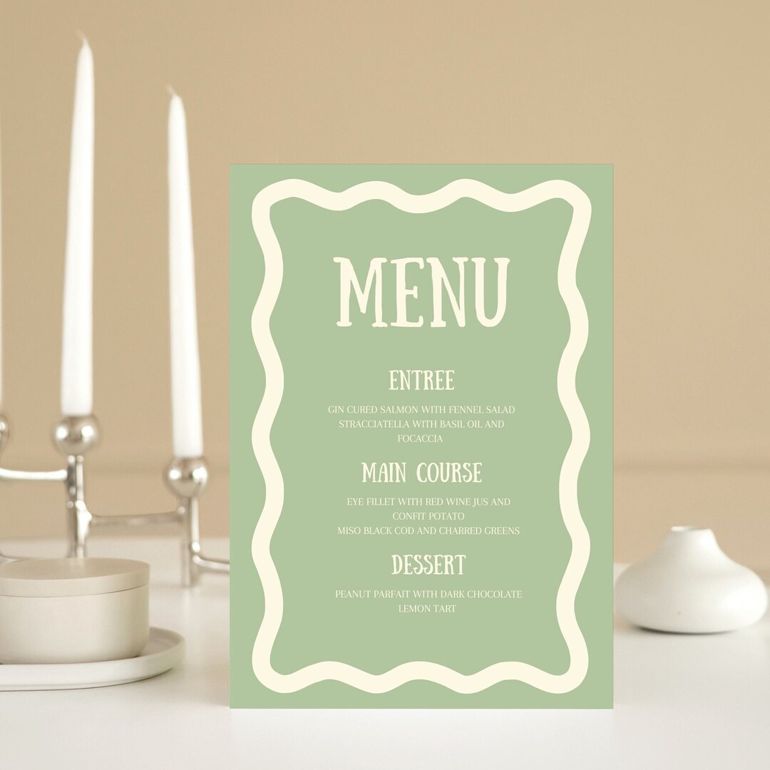 Sage Green Menu With Squiggle Border | Scalloped Border | Editable ...