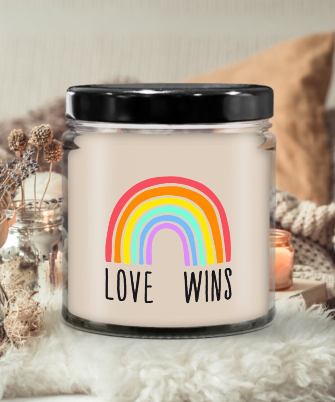 Love Wins Rainbow LGBTQ+ Candle | Candle for Gift, Scented Soy Candle ...