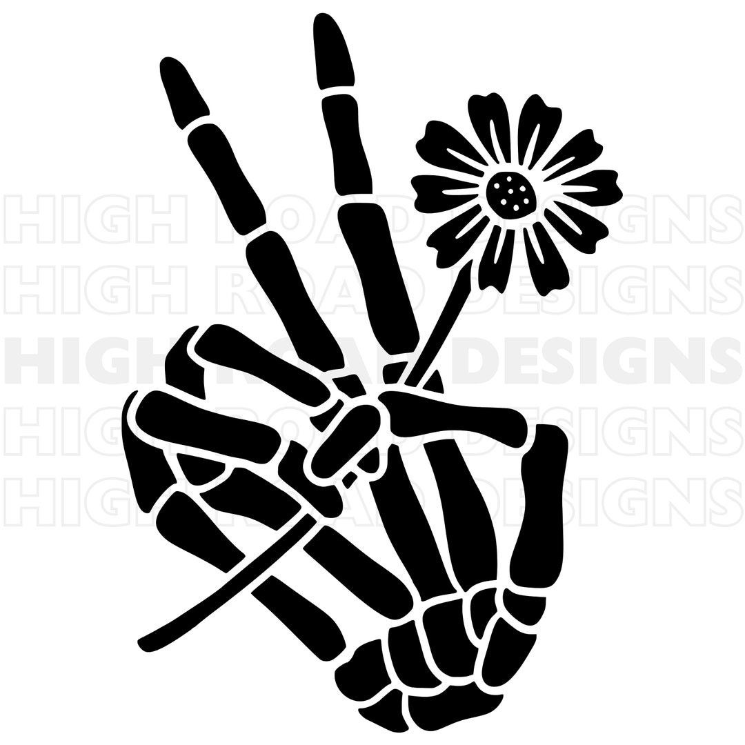 Skeleton Hand Peace Sign With Flower Halloween, Halloween Png, Retro ...