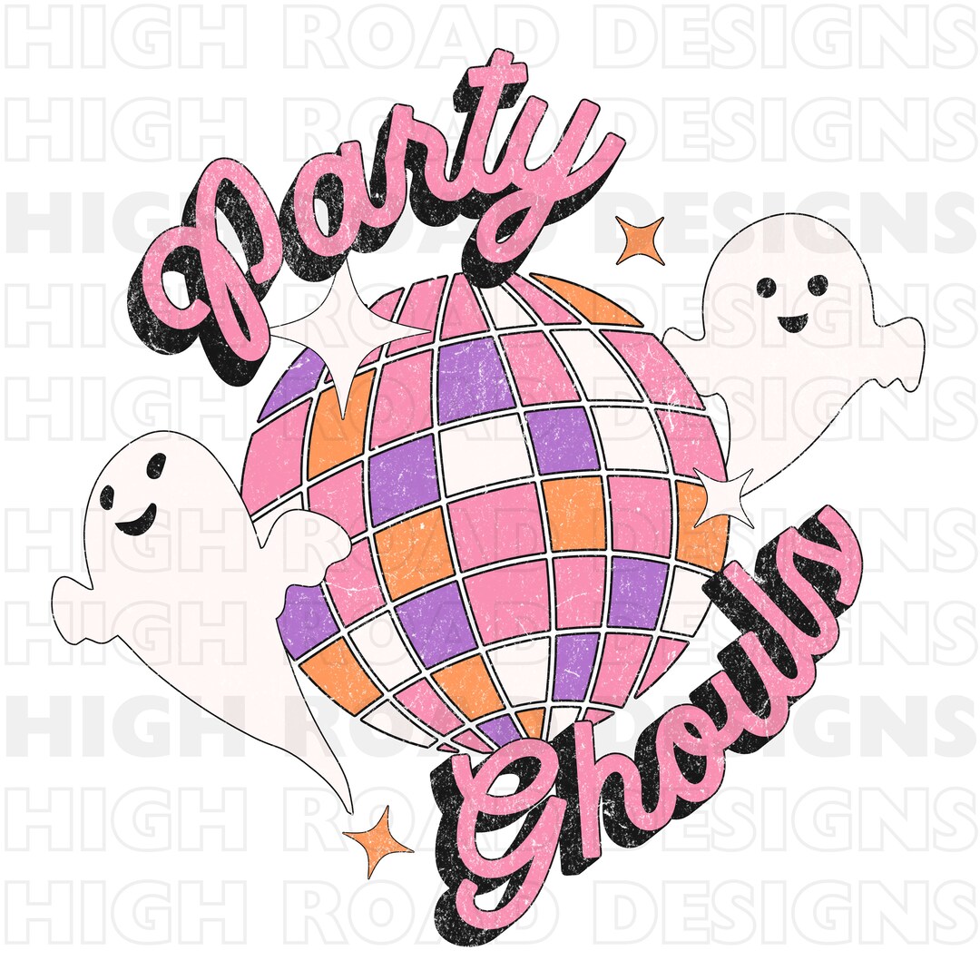 Party Ghouls Disco Ball Ghosts, Halloween Png, Groovy Png, Cute Ghost ...