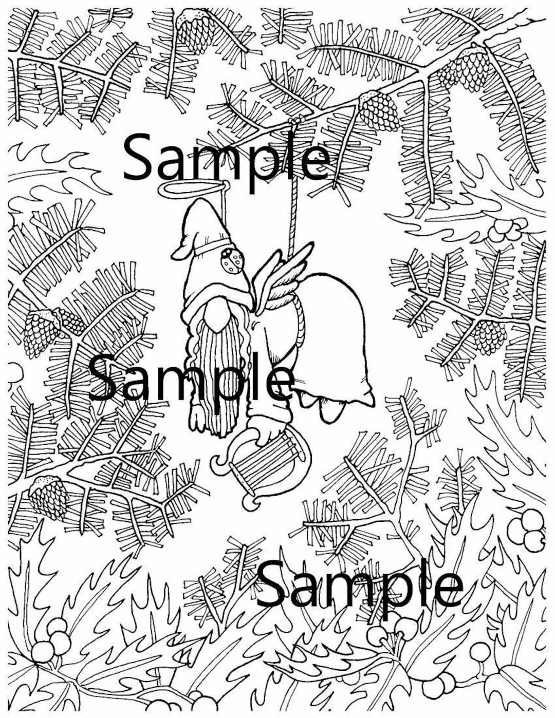 Christmas Gnome Coloring Page Instant Download Printable Coloring Sheet ...