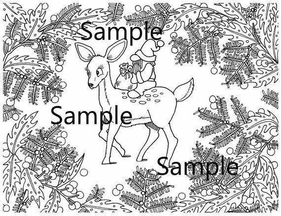 Christmas Gnome Deer Coloring Page Instant Download Printable - Etsy