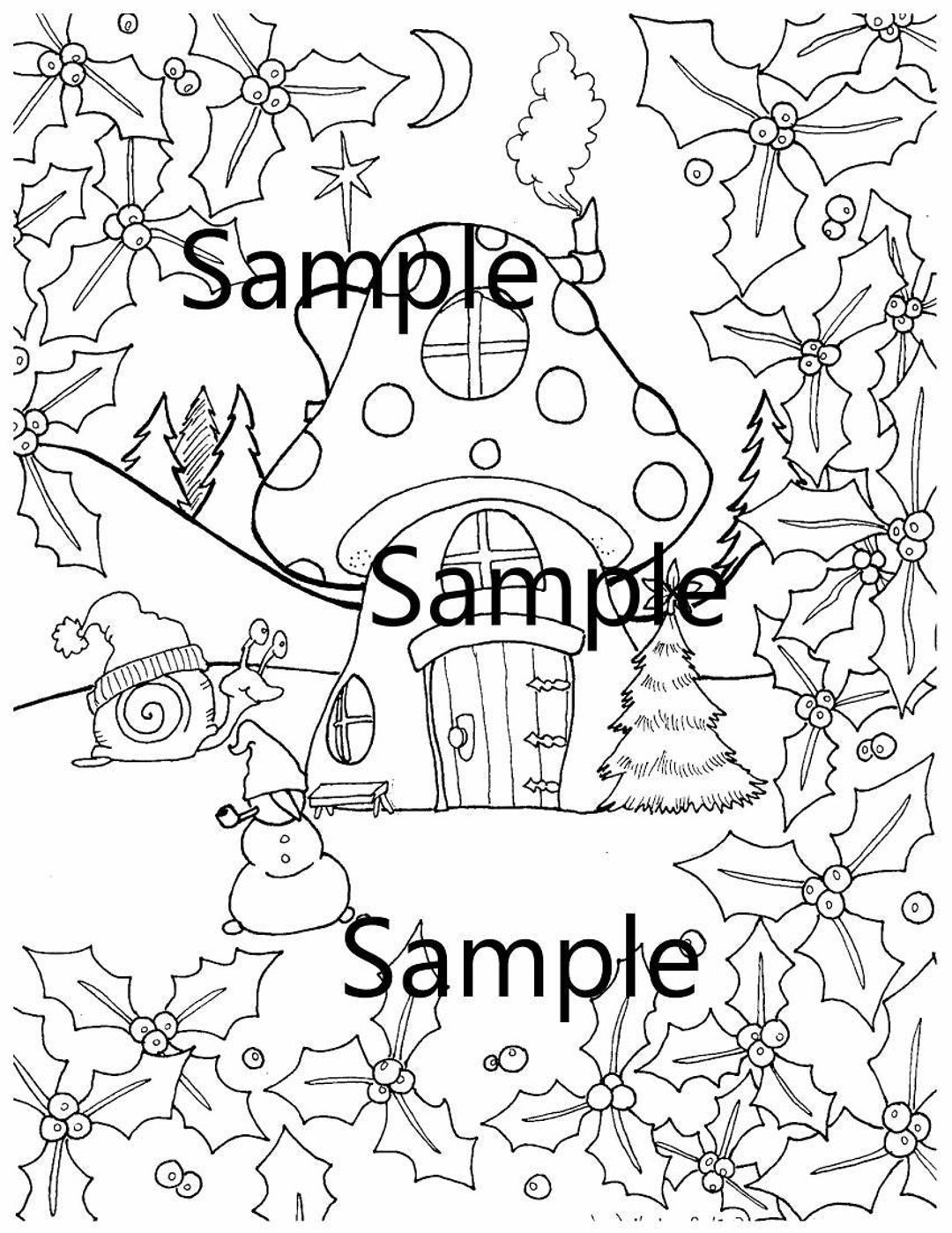 Christmas Gnome Snail Snowman Coloring Page Instant Download Printable ...