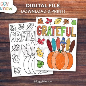 Thanksgiving Coloring Sheet Grateful | Printable Coloring Page for Kids ...