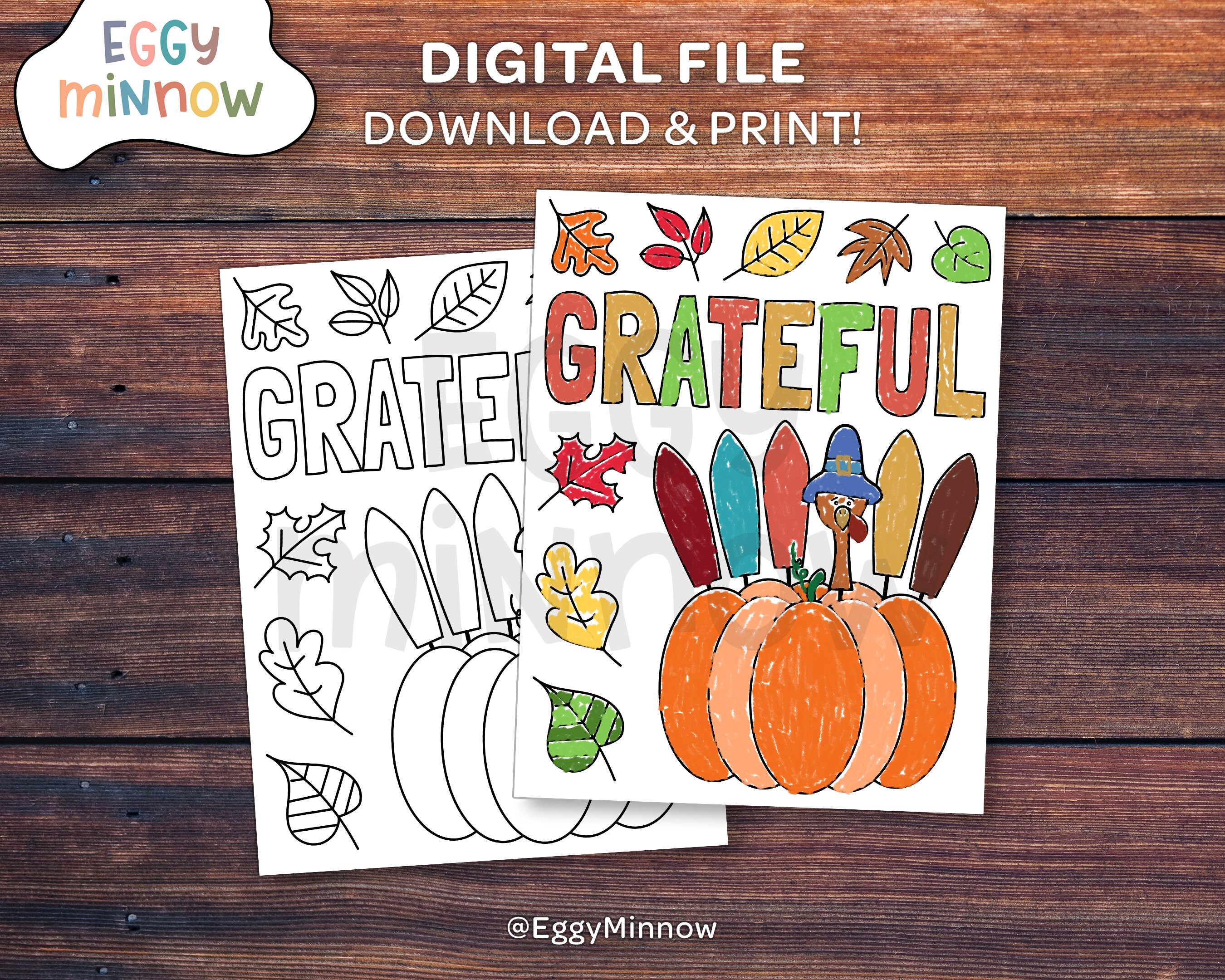 Thanksgiving Coloring Sheet Grateful | Printable Coloring Page for Kids ...