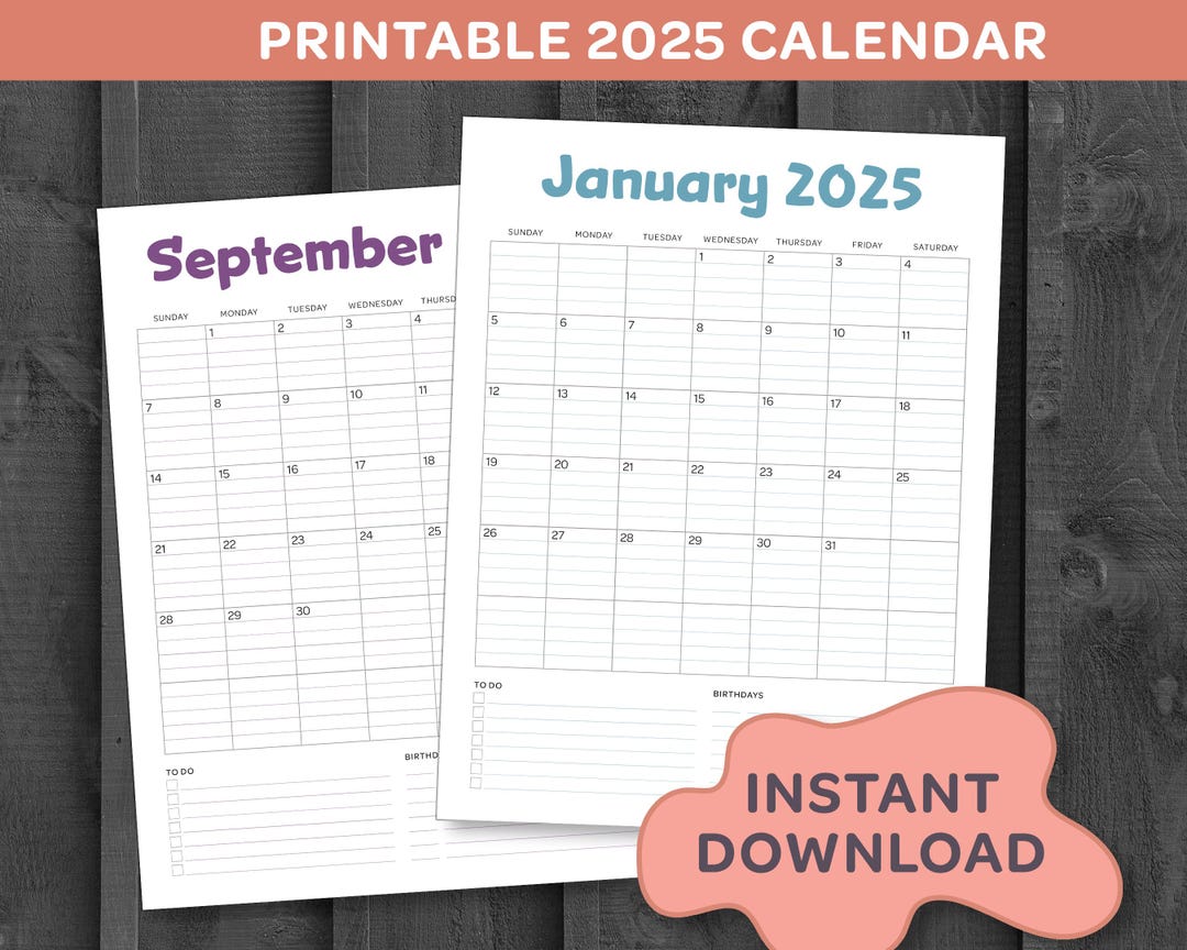 2025 Lined Monthly Calendar | Printable 2025 Calendar 8.5x11 | Vertical ...