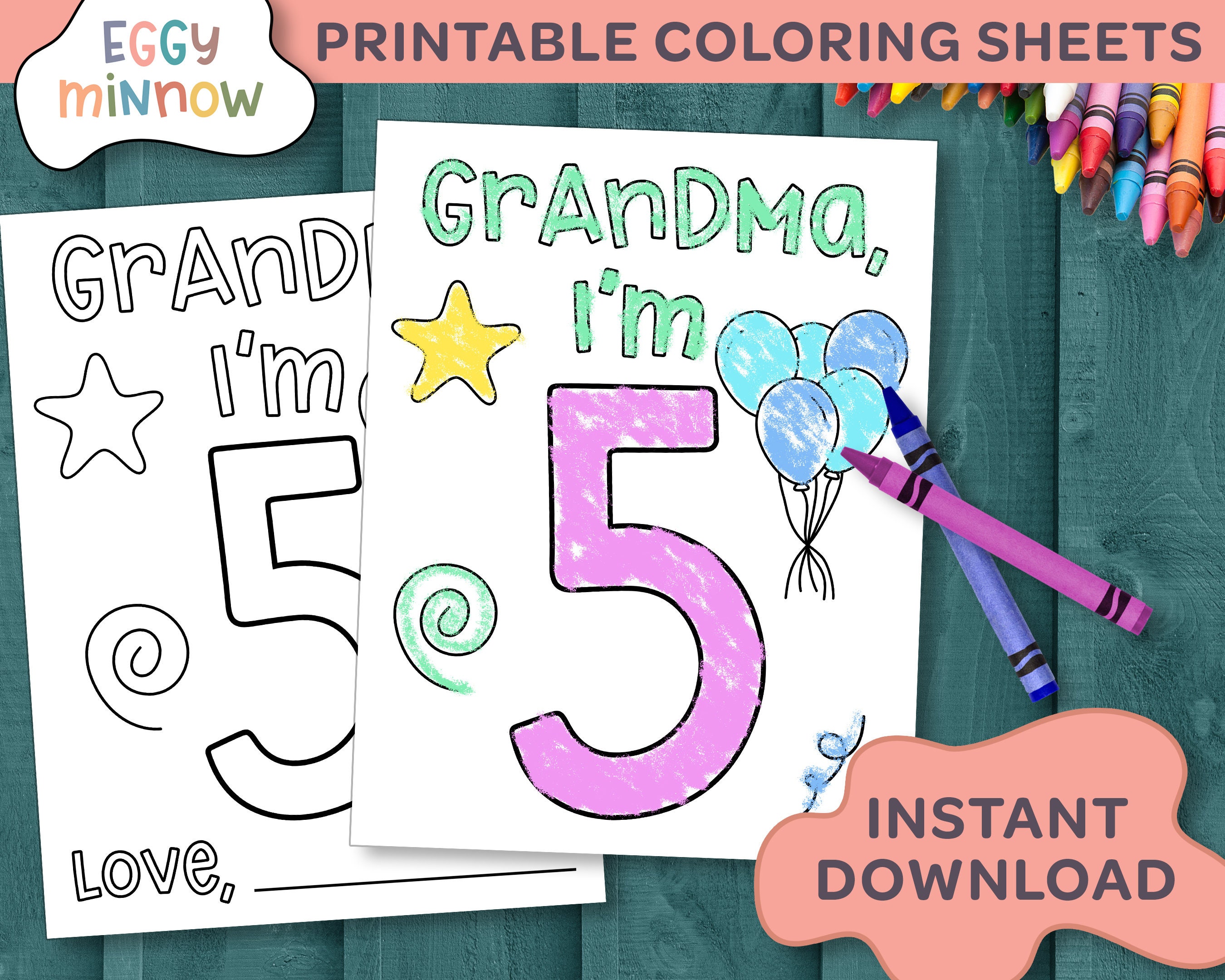 Grandma I'm 5 | 5th Birthday Coloring Sheets for Grandma | Toddler ...