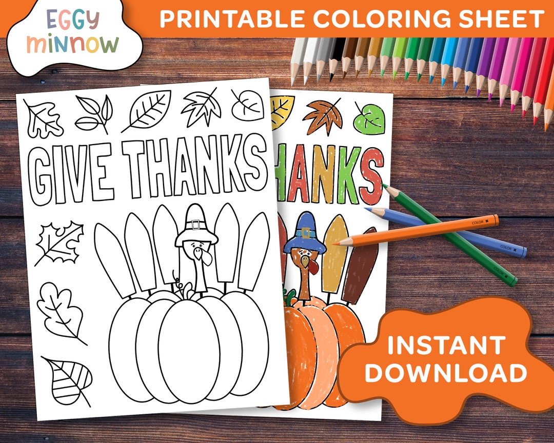 Thanksgiving Coloring Sheet Give Thanks | Printable Coloring Page for ...