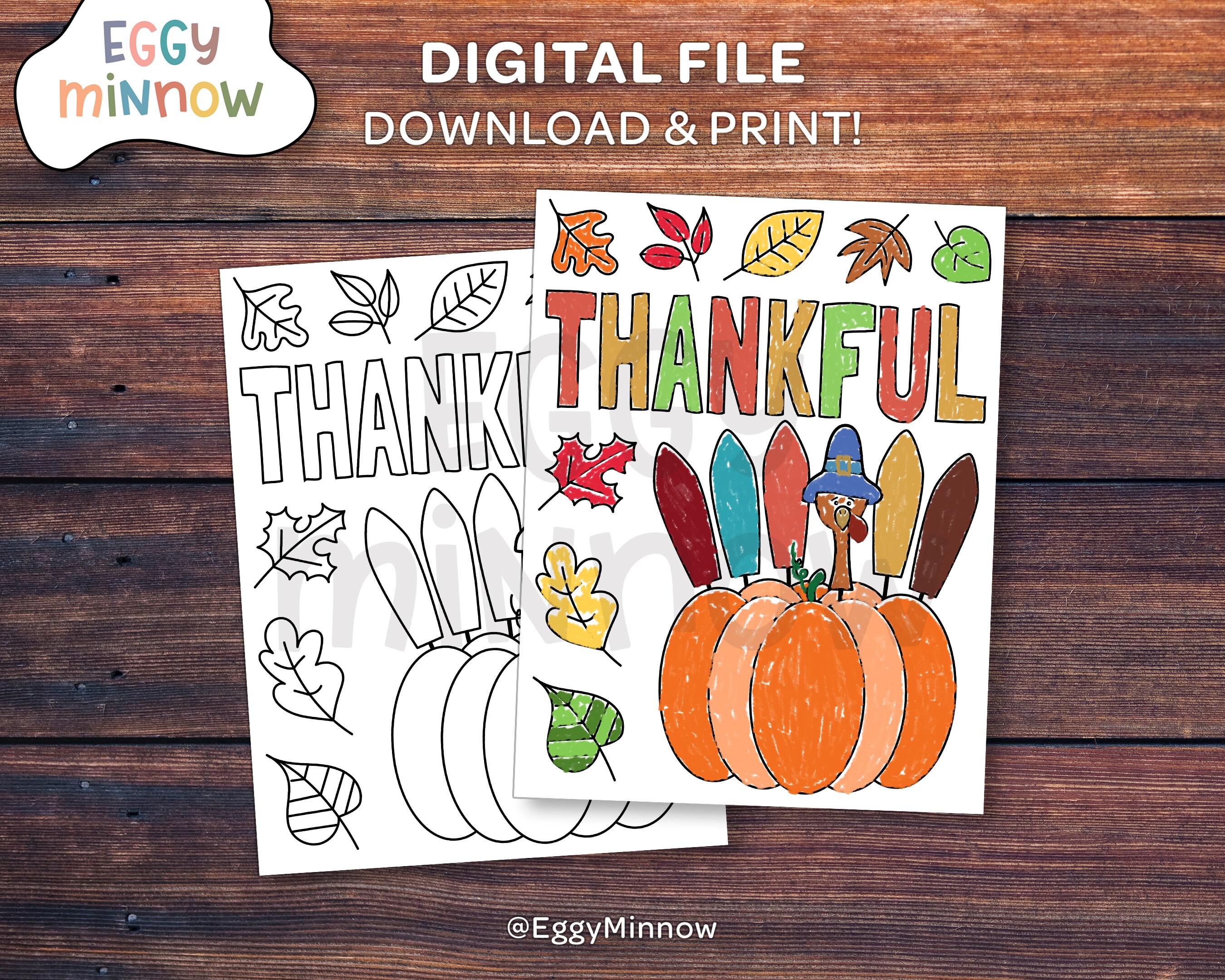 Thanksgiving Coloring Sheet Thankful | Printable Coloring Page for Kids ...