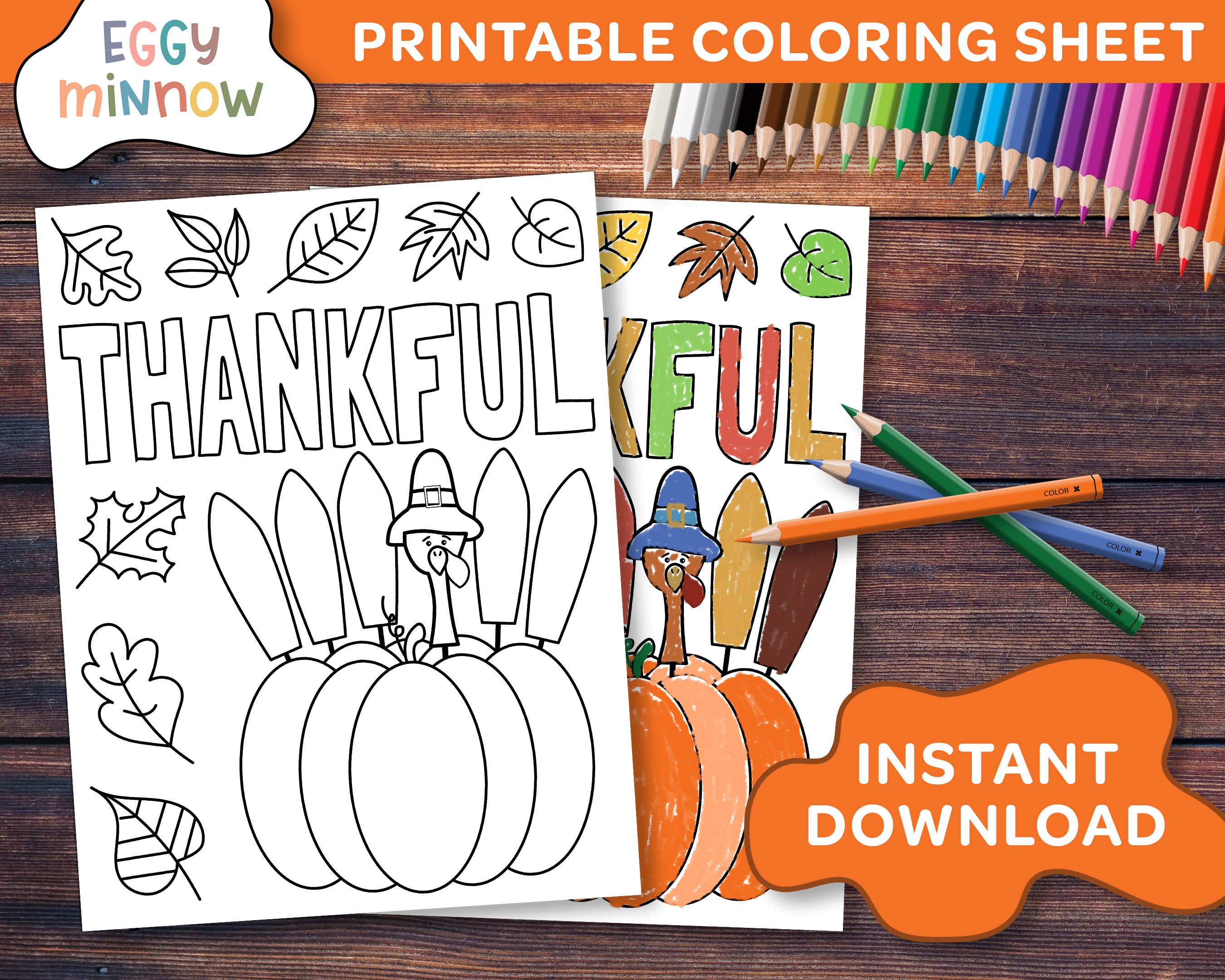 Thanksgiving Coloring Sheet Thankful | Printable Coloring Page for Kids ...