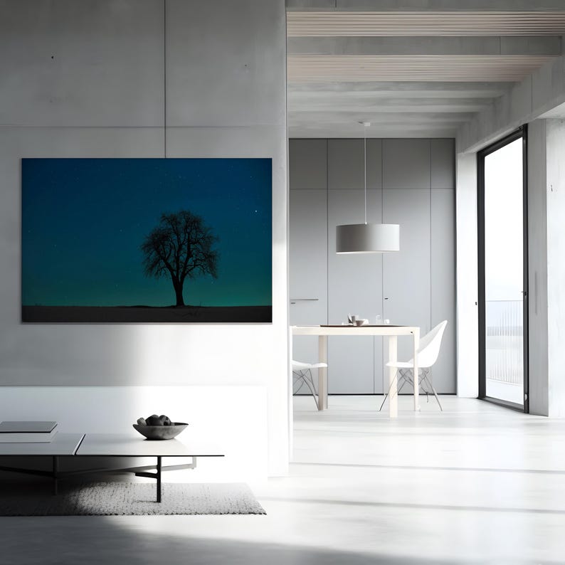 Starry Night Tree Art Print: Dreamy Sky Landscape With Stars Wall Decor ...