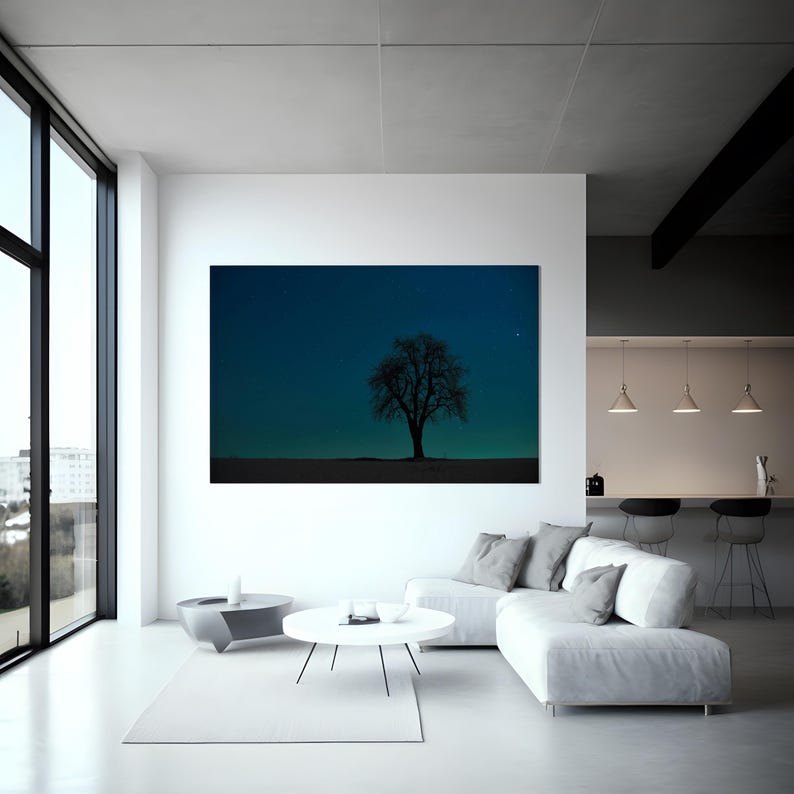 Starry Night Tree Art Print: Dreamy Sky Landscape With Stars Wall Decor ...