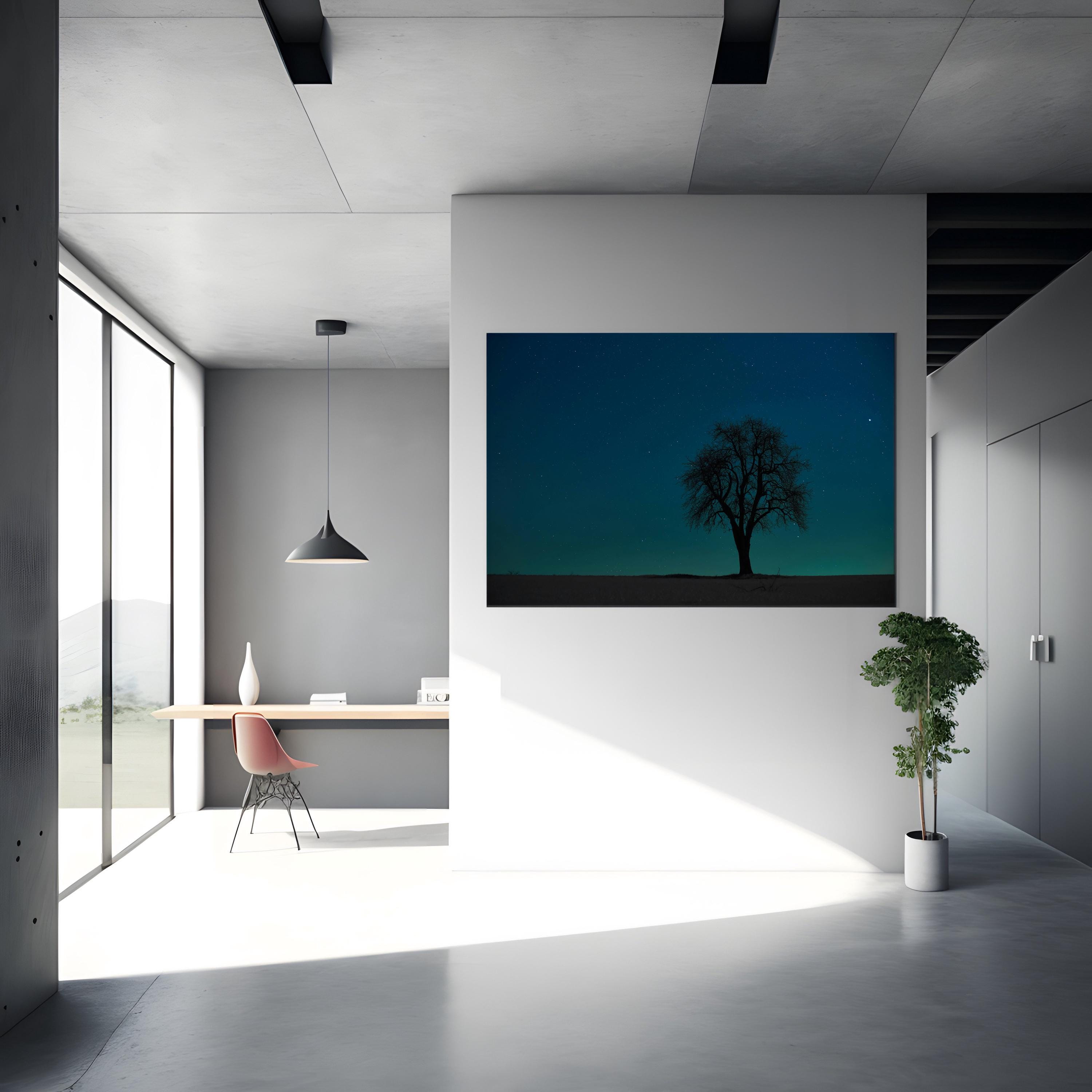 Starry Night Tree Art Print: Dreamy Sky Landscape With Stars Wall Decor ...