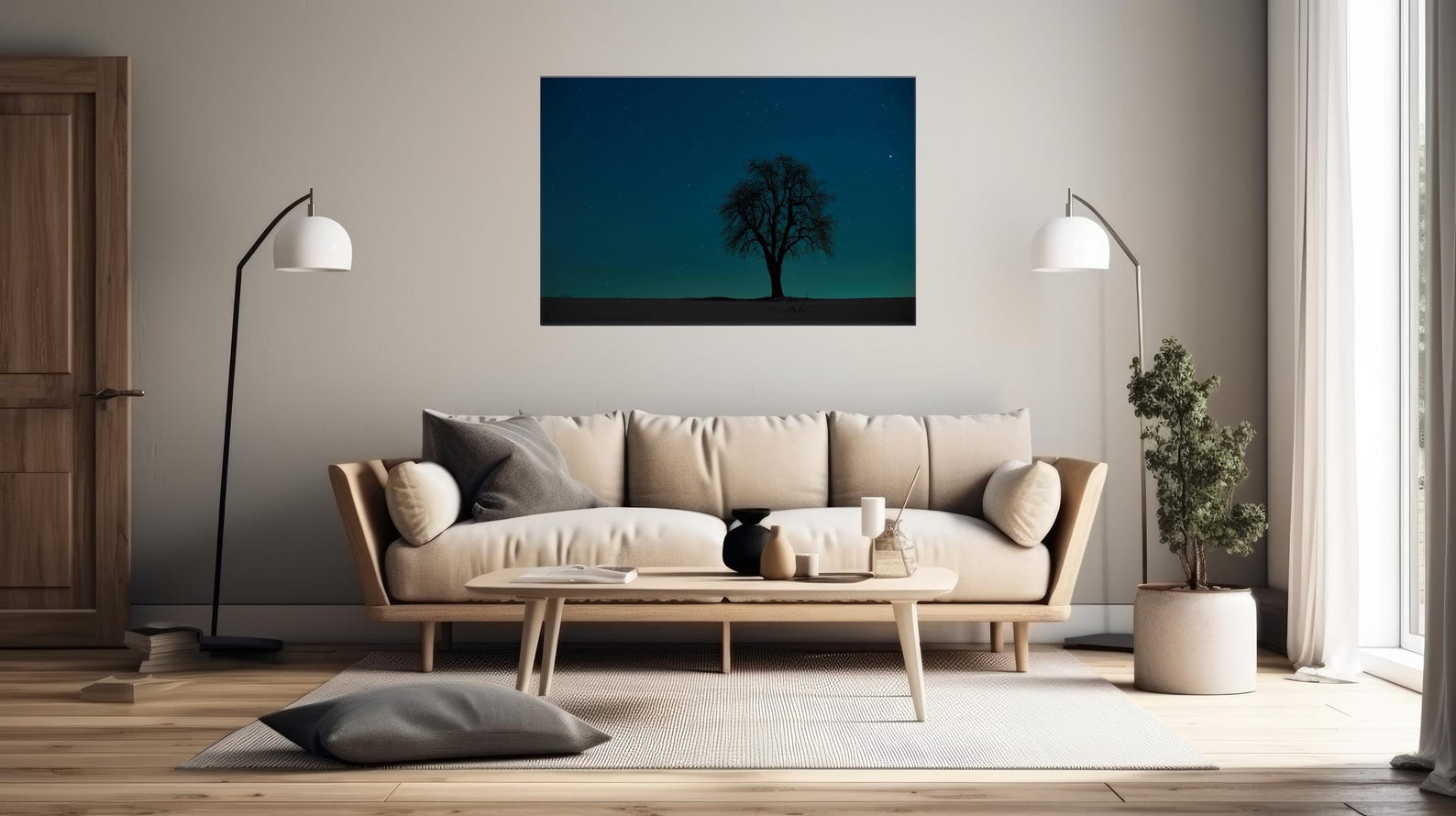 Starry Night Tree Art Print: Dreamy Sky Landscape With Stars Wall Decor ...